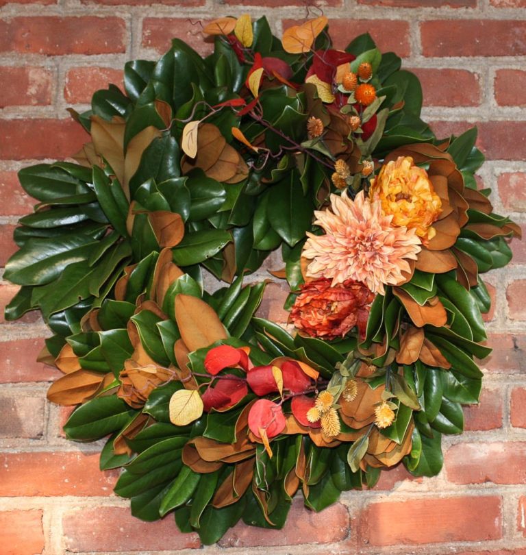 Magnolia Wreath Styled for Fall - Sweet Pea