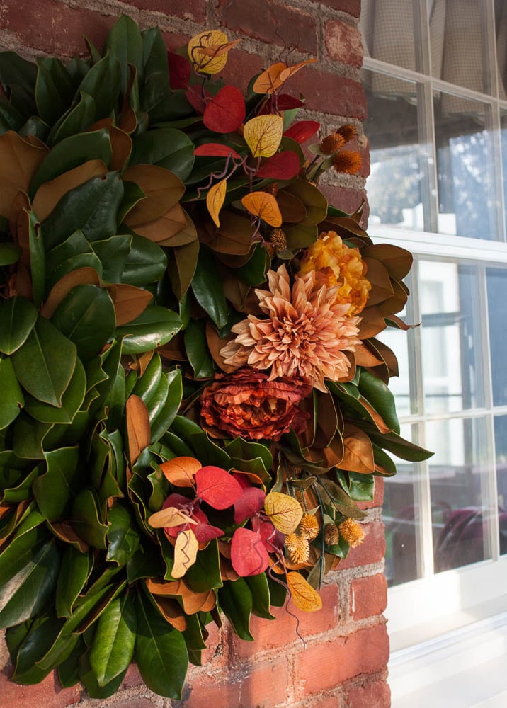 Magnolia Wreath Styled for Fall - Sweet Pea