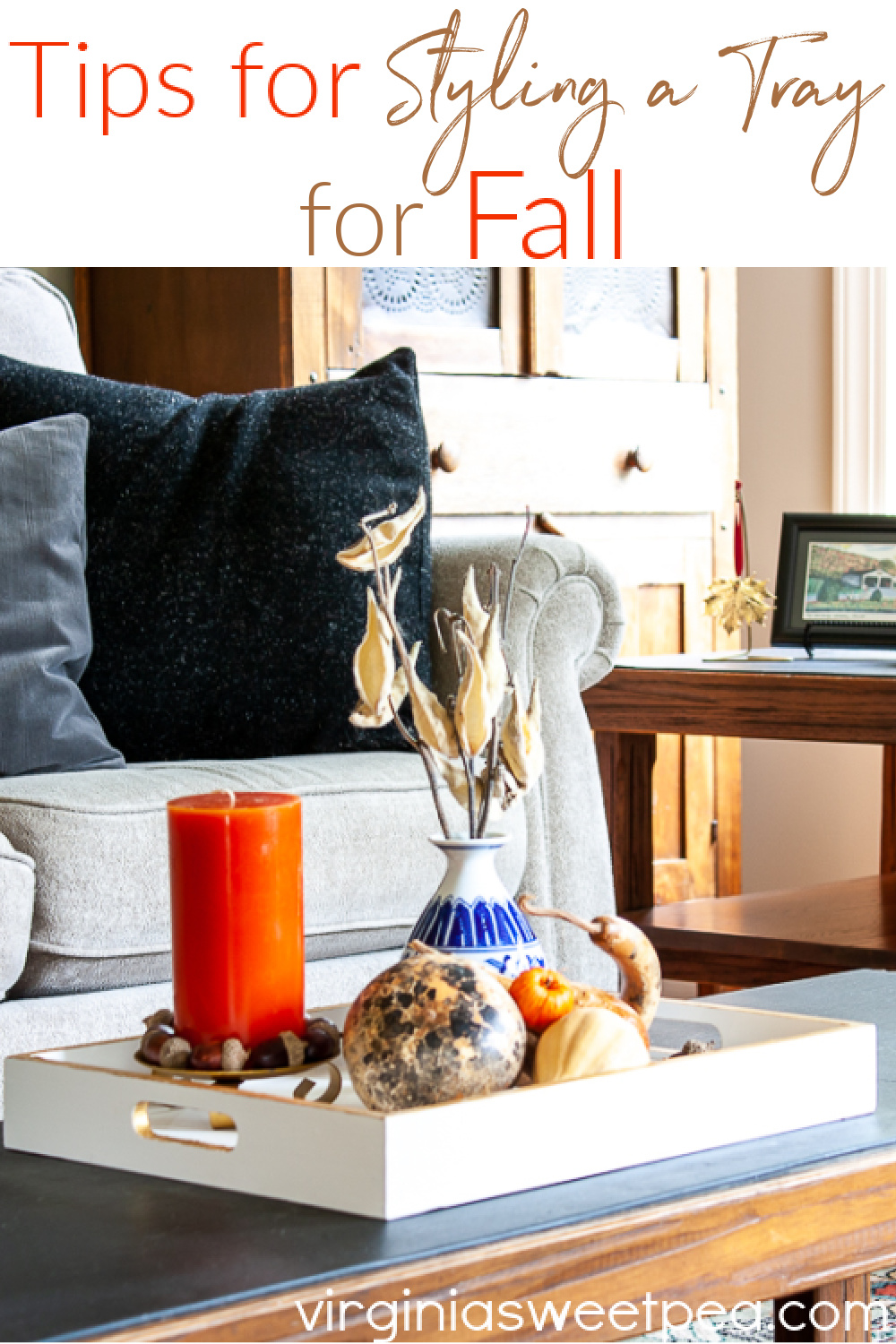 DIY Gold Trimmed Painted Wooden Tray - Sweet Pea